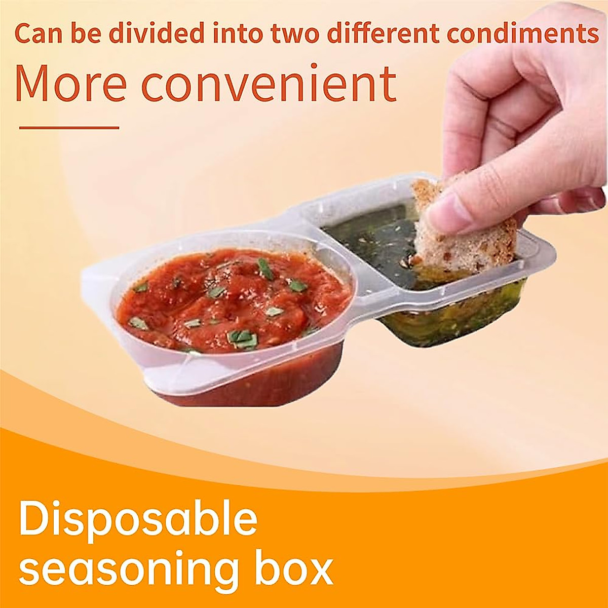 Double Compartment Condiment Containers with Lids, 5PcsPortable Reusable Sauce Container, Dual Compartment Containerfor for Condiment, Dip, Sauce, Sampling and Travel Snacks