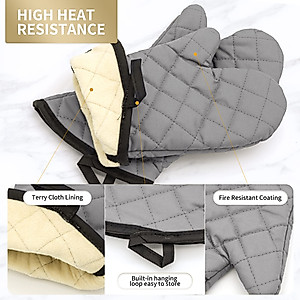 Oven Mitts 1 Pair of Quilted Terry Cloth Cotton Lining,Extra Long Professional Heat Resistant Kitchen Oven Gloves,16 Inch