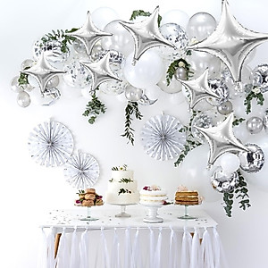 HILAVO 12PCS Silver Star Balloons, 24in 18in 10in Four Angle Star Shaped Balloons Silver Foil Balloons for Wedding, Baby Shower, Birthday Party Decorations