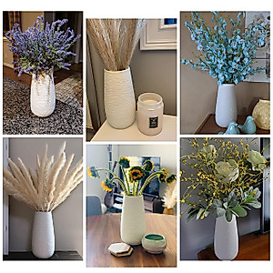 D'vine Dev 10 Inch Textured White Elegant Oval Ceramic Vase for Flowers, Home Décor Vase with Design Box, VS-LD-B-3