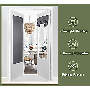 PI Blackout French Door Curtain,Privacy Thermal Insulated Window Curtain with Velcro for Glass Door/Front Door/Sliding Door/Patio Door 1 Panel(W26XL68,Dark Grey)