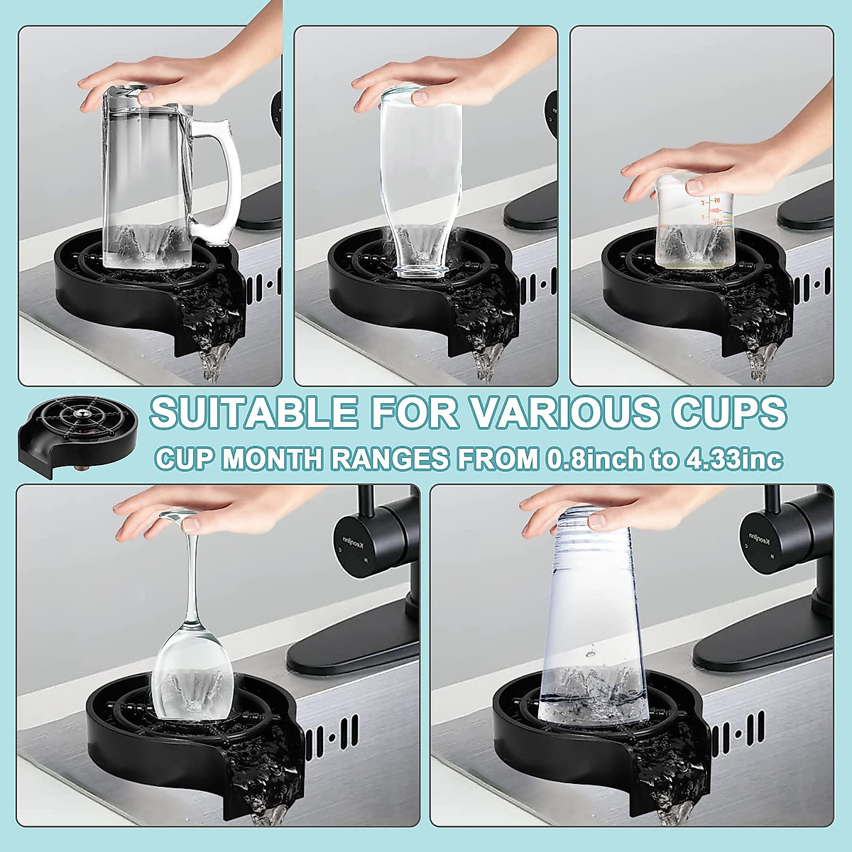 DVOLIKE Cup Washer Sink Attachment, Kitchen Sink Automatic Flushing Device High Pressure Cup Rinser Faucet Bottle Washer for Coffee Shop Cup Cleaner Bar Glass Cleaner
