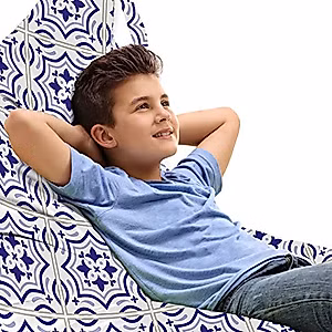 Ambesonne Navy Blue Lounger Chair Bag, Portuguese Tile Design Traditional Azulejo Retro Style Mosaic, High Capacity Storage with Handle Container, Lounger Size, Violet Blue Blue Grey