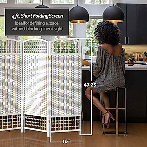 4 ft. Short Fiber Weave Folding Screen - White - 4 Panels
