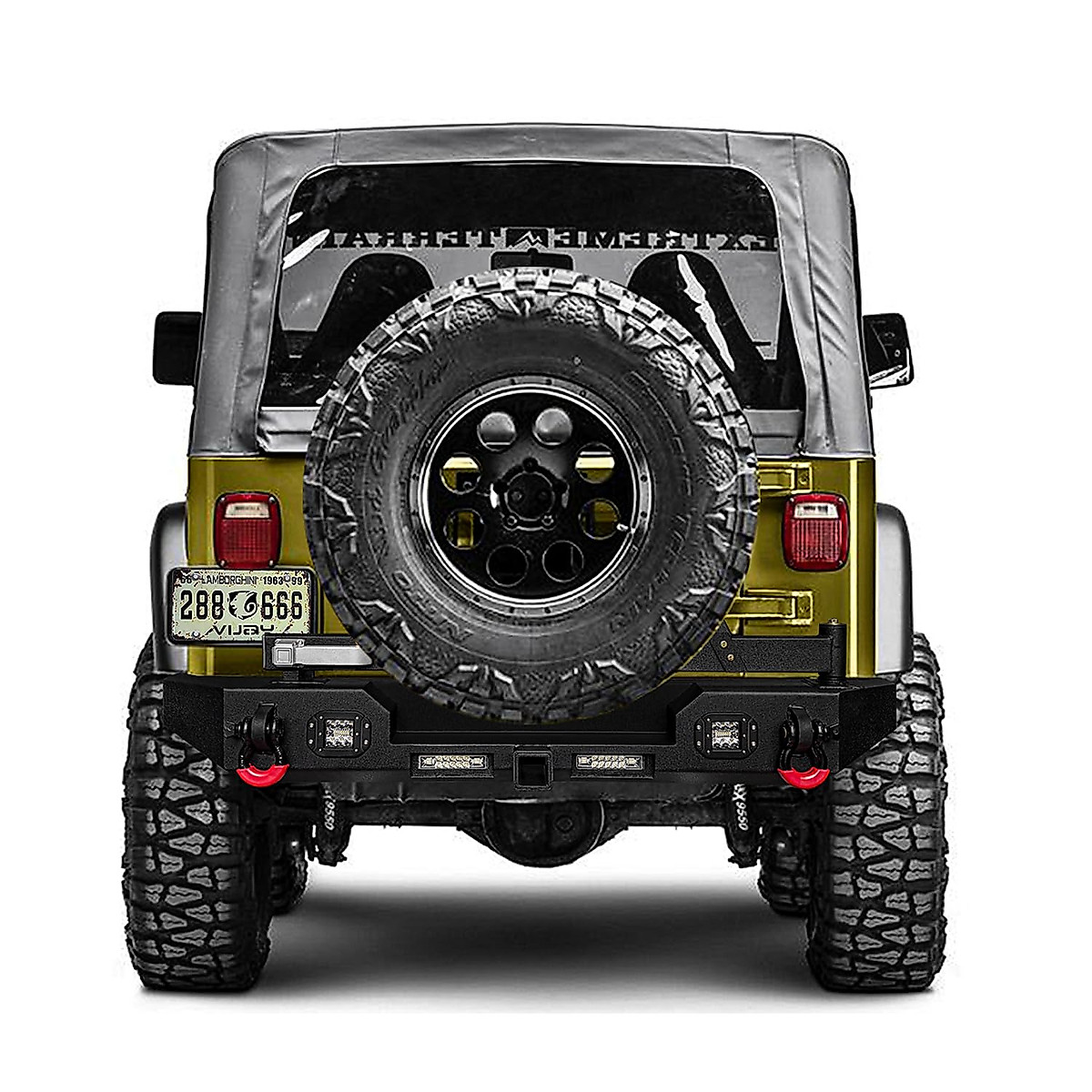 LUYWTE For 1997-2006 Wrangler TJ New Black Texture Steel Rear Bumper With Spare Tire Carrier&Lights&D-Rings