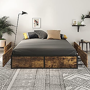 SHA CERLIN Full Size Bed Frame with Storage, Platform Bed with 4 Extra Large Storage Drawers on Wheels, Mattress Foundation, Strong Metal Slat Support, No Box Spring Needed, Easy Assembly