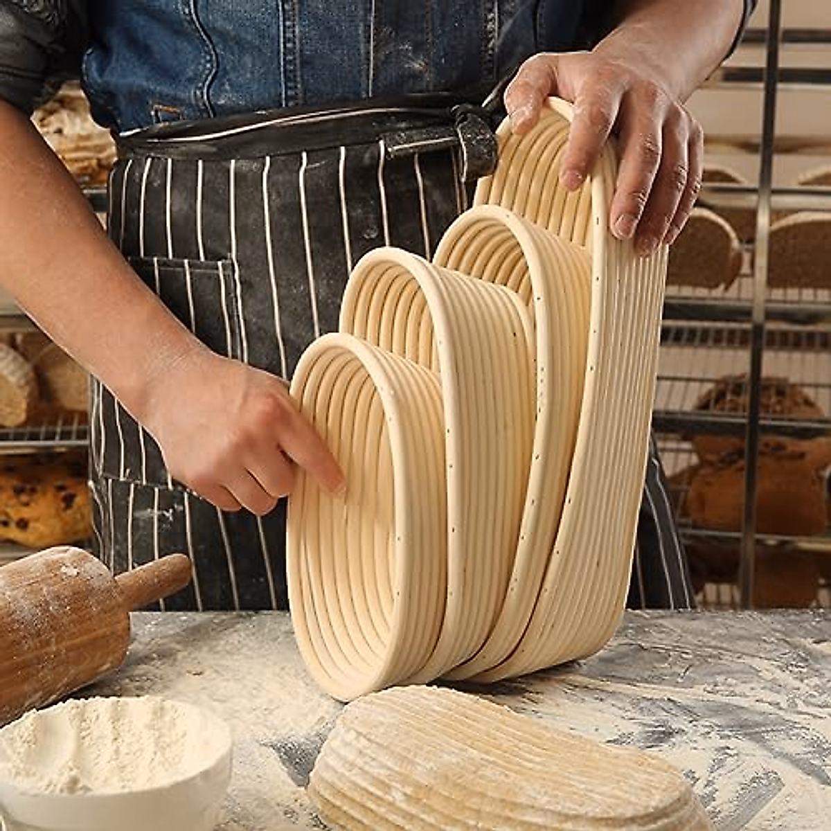 8 Inch Oval Premium Bread Proofing Basket Set - Authentic Natural Rattan, Optimal Size, Easy Clean, Ideal for Sourdough, Dye-Free.GEPAS (8in)