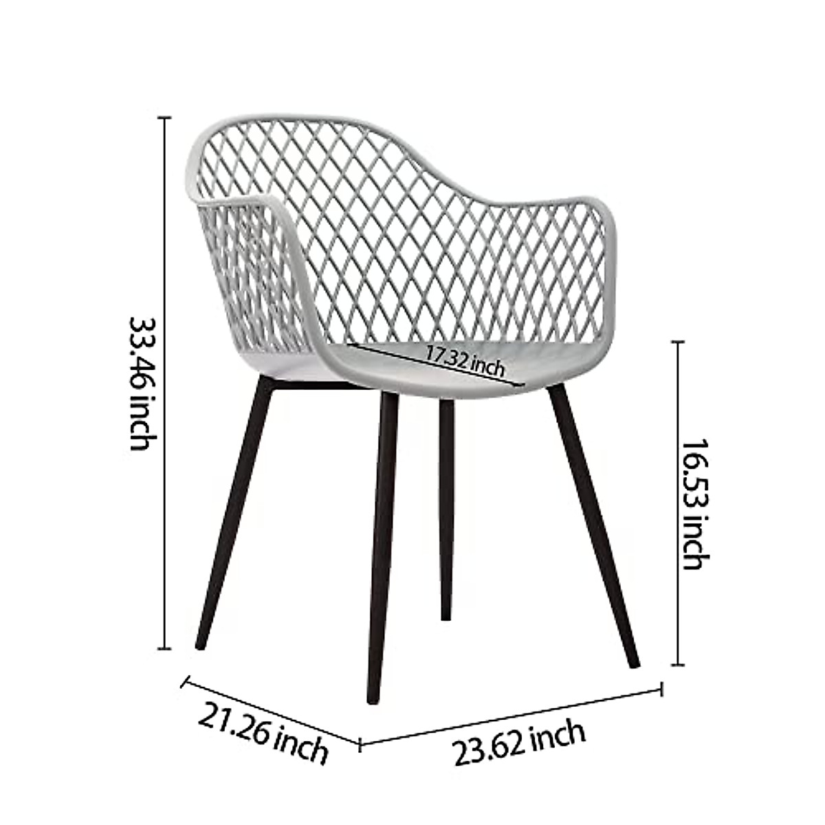 CangLong Modern Metal Legs Easily Assemble Mid Century Molded Plastic Shell Arm Hollow Out Chair for Living, Bedroom, Kitchen, Dining, Waiting Room, Set of 2,Grey