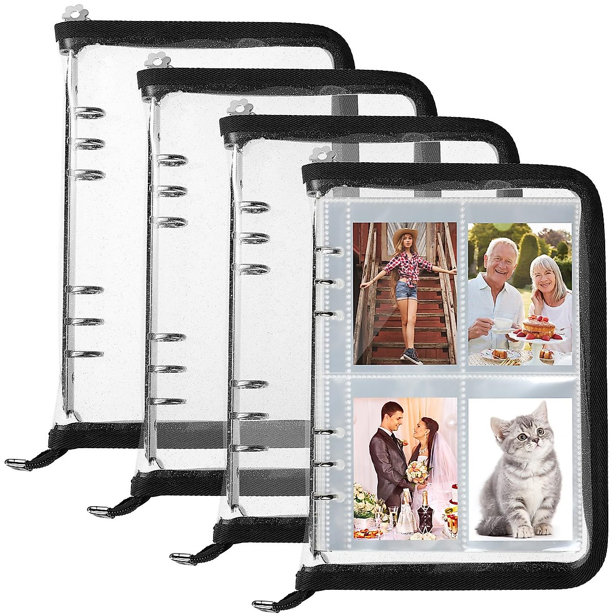 4 Pcs A5 Binder Photocard Binder with Inner 6 Ring, Clear K-Pop A5 Album PVC Photo Album Organizer with Zipper, Soft Reusable Notebook Shell,10"x7"(Black)