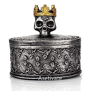 Aestivate Skeleton Head Black Skull Jewelry Box Holder Organizer with Crown Halloween Skeleton Decorations Home Skull Decor