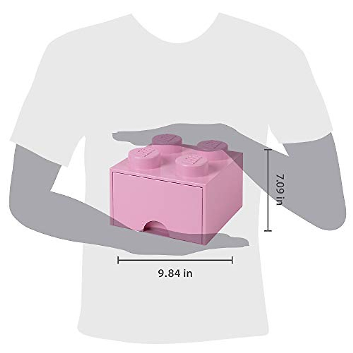 Room Copenhagen LEGO Brick Drawer, 4 Knobs, 1 Drawer, Stackable Storage Box, Light Pink