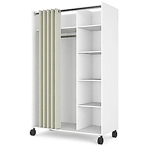 Tvilum Lola Mobile Curtain Storage Center, White/Natural Fabric