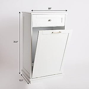 Trash Bin Cabinet | Tilt Out Dog Proof Trash Can Holder Kitchen Recycling Cabinet with Hideaway Drawer add Countertop Space (White) 35.5” H x 13.5” D x 20” W