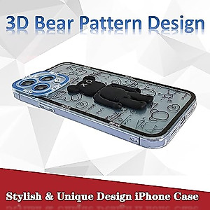 DOWINTIGER for iPhone SE Case Cool 3D Bear Design for Boys Men Teens, Soft Flexible Slim TPU Protection Clear Designer Case - 015