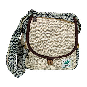 Zen Canyon Natural Hemp Herringbone Cross Body Purse Multipurpose Shoulder Bag, 8 x 8 Inches (Dark Brown)