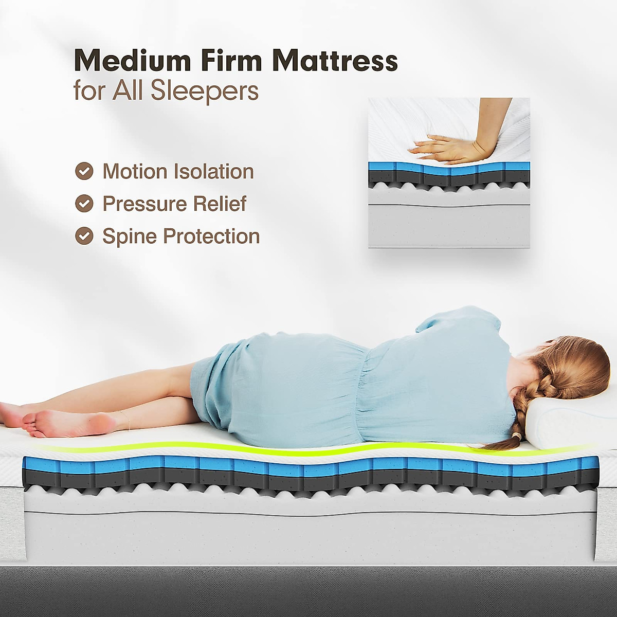 Giantex Memory Foam Mattress, 8 Inch Queen Size, Gel Infused and Bamboo Charcoal Foam for Cool Sleep, Medium Firm Mattress w/Convoluted Foam, Ventilated Hybrid Bed Mattress in a Box, 80L x 60W x 8H