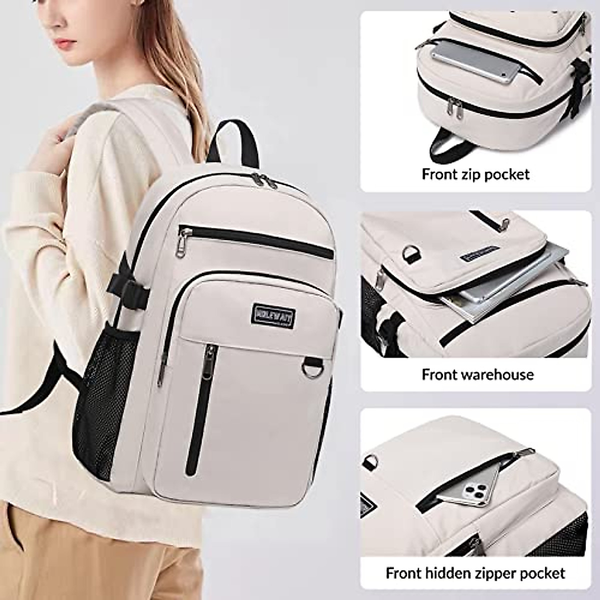 MIRLEWAIY Fashion Casual Daypack Girls Backpack Ultra-Lightweight School Bookbag Work Bag For High School Yong Teenagers, Beige