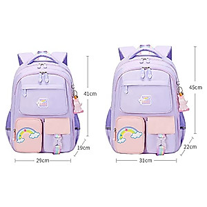 Lswrlixa Kids School Backpack Unicorn Bookbag for Girls Boys Waterproof Backpack Outdoors Travel Bag Purple Medium