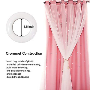 UNISTAR 2 Panels Stars Blackout Curtains for Bedroom Girls Kids Baby Window Decoration Double Layer Star Cut Out Aesthetic Living Room Decor Wall Home Curtain,W52 x L63 Inches,Pink