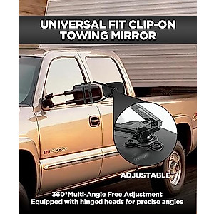 AOCISKA Car Tow Mirrors,Universal Clamp-On Towing Mirror 360 Degree Rotation Adjustable Towing Mirror,RV Leveling Blocks Rear View Side Clip on Mirror Extensions for Towing