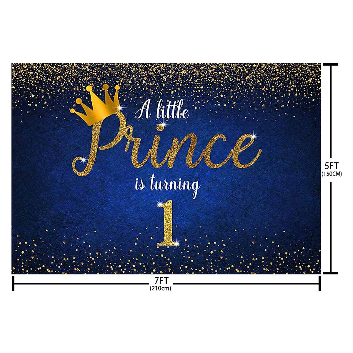 MOHOFOND Prince Boy 1st Birthday Decoration Backdrop Gold Crown Glitter Star A Little Prince is Turning 1 Blue Photography Background Banner of Cake Table Studio Photo Props 7x5ft