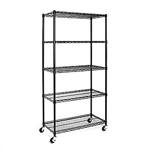 Seville Classics UltraDurable Heavy Duty NSF Solid Steel Wire Rack Storage Unit, Organizer for Garage, Warehouse, Office, Restaurant, Classroom, Kitchen, Black, 5-Tier Shelving, 36" W x 18" D
