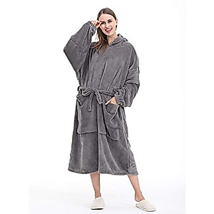 AOLIGE Wearable Blanket Winter Hoodie with Sleeves Soft Plush Warm Sweatshirt for Adults