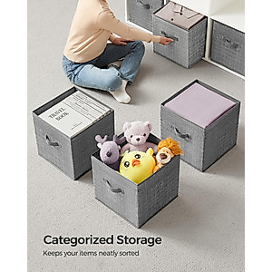 SONGMICS Storage Cubes, 13-Inch Non-Woven Fabric Bins with Double Handles, Set of 8, Closet Organizers for Shelves, Foldable, for Clothes, Cattail Gray UROB833G01