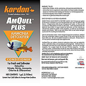 Kordon Amquel Plus Aquarium Water Conditioner - Instantly Detoxifies Ammonia, Nitrite, Nitrate, and Chlorine Remover for Freshwater & Saltwater Aquariums, 1 Gallon