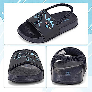 tombik Toddler Sandals Boys Pool Slipper Slides Kids Water Shoes for Beach Navy/Dinosaur 7-8 US M Toddler