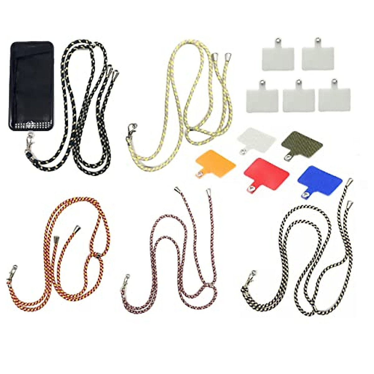 5packs Phone Lanyards Universal Cell Phone Lanyard with Adjustable Detachable Nylon Crossbody Neck Strap and Phone Tether, Phone Strap Compatible with iPhone Samsung and Most Smartphones (White Pad)