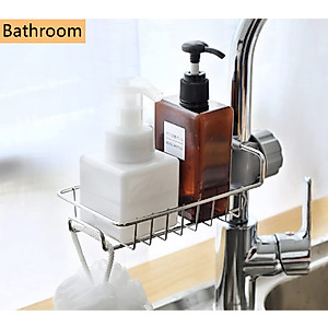 Faucet Storage Rack Sponge Holder, Stainless Sink Caddy Organizer for Kitchen & Bathroom Accessories, Hanging Storage Rack, Soap Dish Brush Drainer Rack