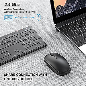 Rechargeable Wireless WisFox Ultra Slim Computer Keyboard Mouse Combo, Full Size Silent Keyboard and Mouse for Laptop, Computer and Desktop, Surface, Mac and Windows 10/8/7
