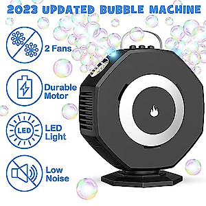 QXNEW Bubble Machine for Kids - Automatic Bubble Blower with 2 Fans Portable Rotatable Bubble Maker for Toddlers 18000+ Per Minute, Operated by Batteries Outdoor Toys for Birthday Wedding Party