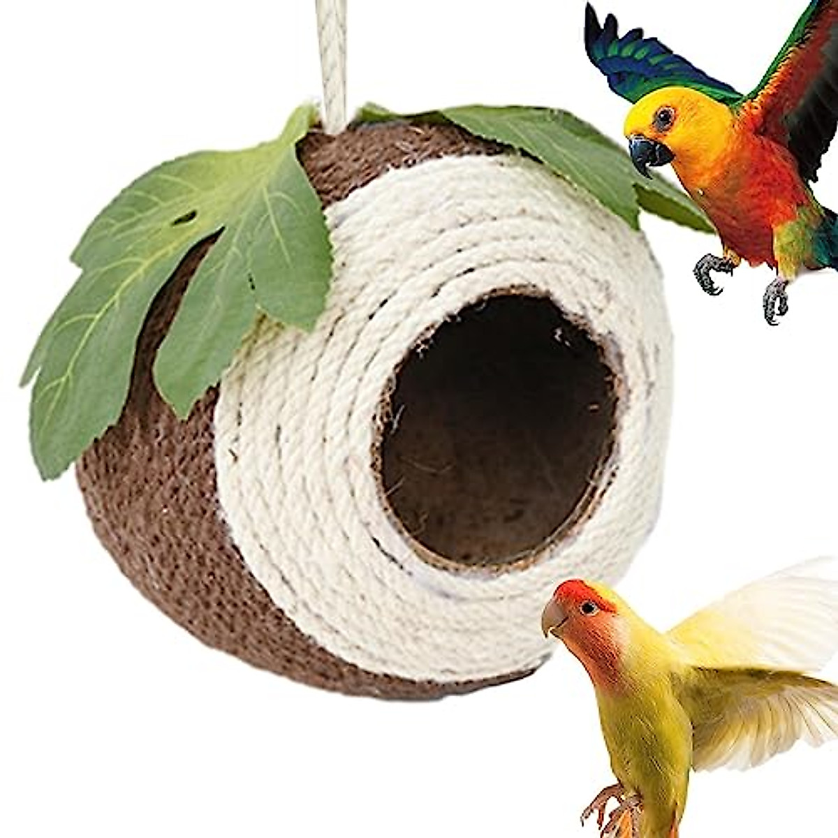 Coconut Bird House, Parrots Sparrows Coconut Nest,Coconut Shell Bird Nest House,Hand Woven Bird Nest for Parrots, Swallow, Conures, Sparrow