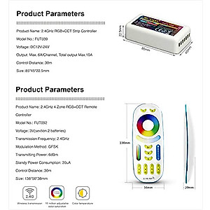 LED Strip Lights Mi-Light FUT039 RGB＋CCT LED Strip Lights 4 PCS and One FUT092 Remote Controller(4*FUT039+Remote)