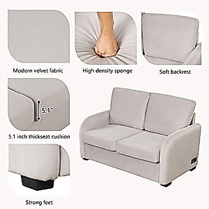 Multifunctional Velvet Loveseat Sofa with Pull Out Sleeper Couch Bed ,USB Port ,3-pin Plug & Twin Memory Mattress for Living Room Furniture Sets, Spaces Saving Design for Home, Apartment and Office