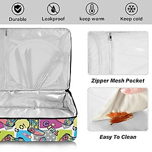 Kcldeci Insulated Thermal Food Carrier Insulated Casserole Carrier for Hot or Cold Food,Pink Joysticks Insulated Tote Bag for Potluck Cookouts Parties Picnic,Lasagna Lugger
