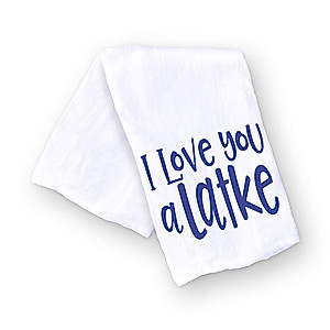 Funny Jewish Holiday Kitchen Towel, I Love You a Latke Hanukkah and Shabbat Jewish Holiday Gift for Housewarming or Hostess, Handmade Dish Towel (I Love You A Latke)