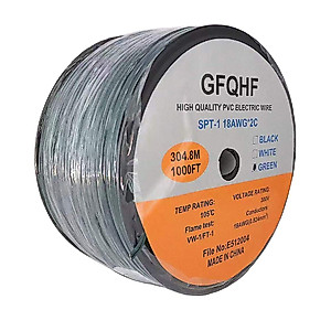 GFQHF 1000FT SPT-1 Green Electrical Wire,UL Listed 18/2 Zip Cord Wire 18 Gauge Wire,Work with SPT-1 Vampire Plg