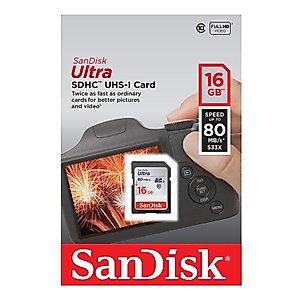 SanDisk Ultra 16GB Class 10 SDHC Memory Card Up to 80MB/S- SDSDUN-008G-G46 [Newest Version]