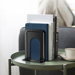 MaxGear Book Ends Universal Premium Bookends for Shelves, Non-Skid Bookend, Heavy Duty Metal Book End, Book Stopper for Books/Movies/CDs/Video Games, 6 x 4.6 x 6 in, Black (2 Pairs/4 Pieces, Large)