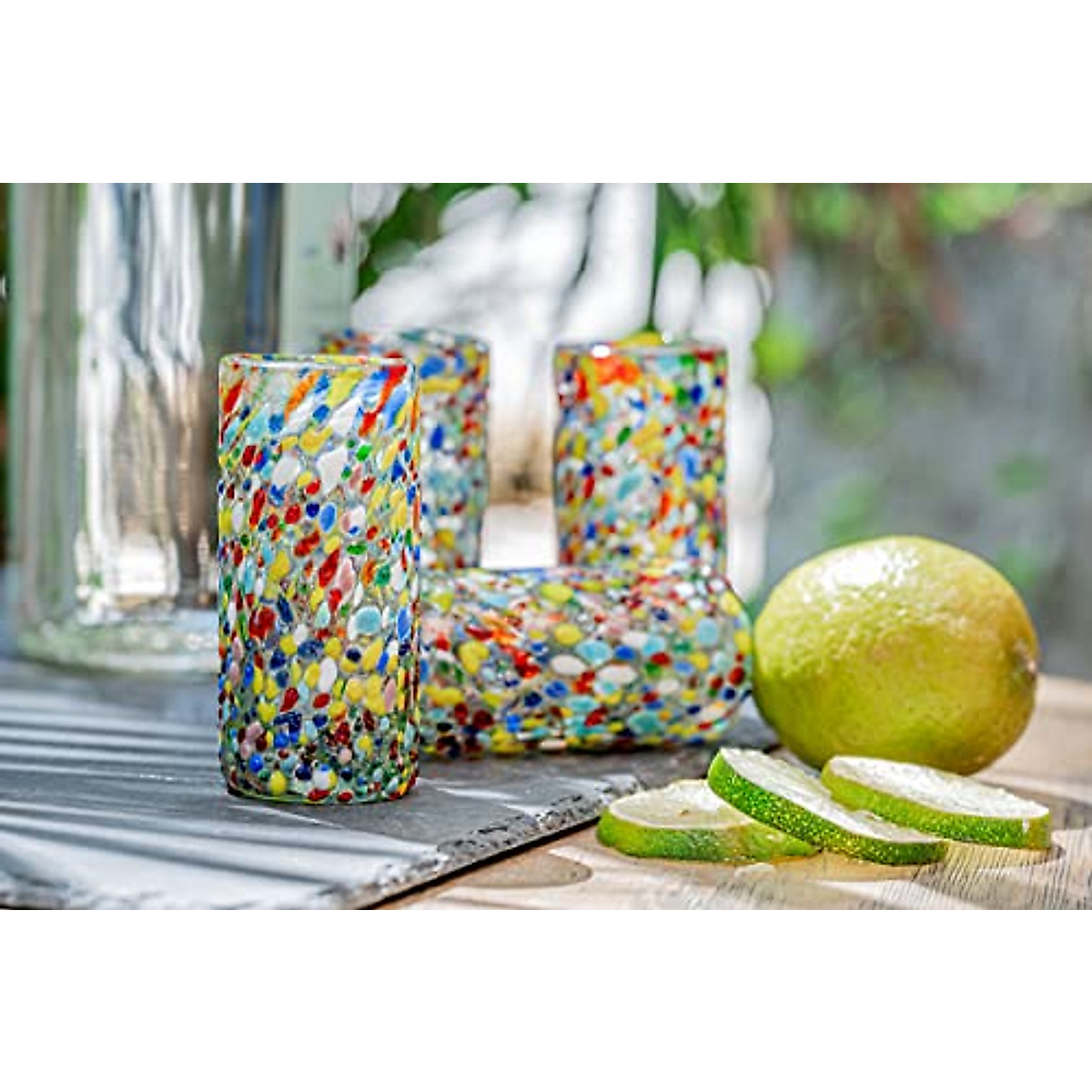 MEXTEQUIL - Authentic Mexican Tequila Shot Glasses - Tequila Set of shot glasses - 4 pcs - 2 Oz - Mexican Hand Blown Shot Glass (Confetti)