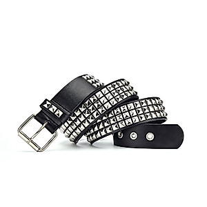 Idopy Women Men Gothic Punk Rivet Nickel Pyramid Studded Faux Leather Belt (Black)