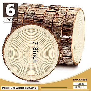 FSWCCK 6 Pack Nature Unfinished Round Wood Slices, 7-8 Inches Wooden Circle, Large Wood Slabs for Weddings Centerpieces Decor and DIY Painting Crafts