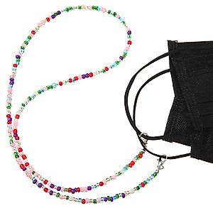 5 Pieces Bead Eyeglass Chains Clip Holder Colorful Beaded Face Covering Lanyards Handmade Necklace with 5 Pairs Silver Clips, 28 Inches Long