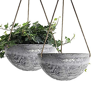 LA JOLIE MUSE Hanging Planter Flower Plant Pots - 10 Inch Indoor Outdoor Balcony Patio Hanging Basket Set of 2, Marble Pattern