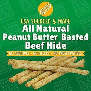 Lucky Premium Treats Peanut Butter Basted Rawhide – All-Natural Rawhide and Peanut Butter Dog Treats for Small Dogs, Gluten Free Premium Small Breed Dog Treats (25 Chews)
