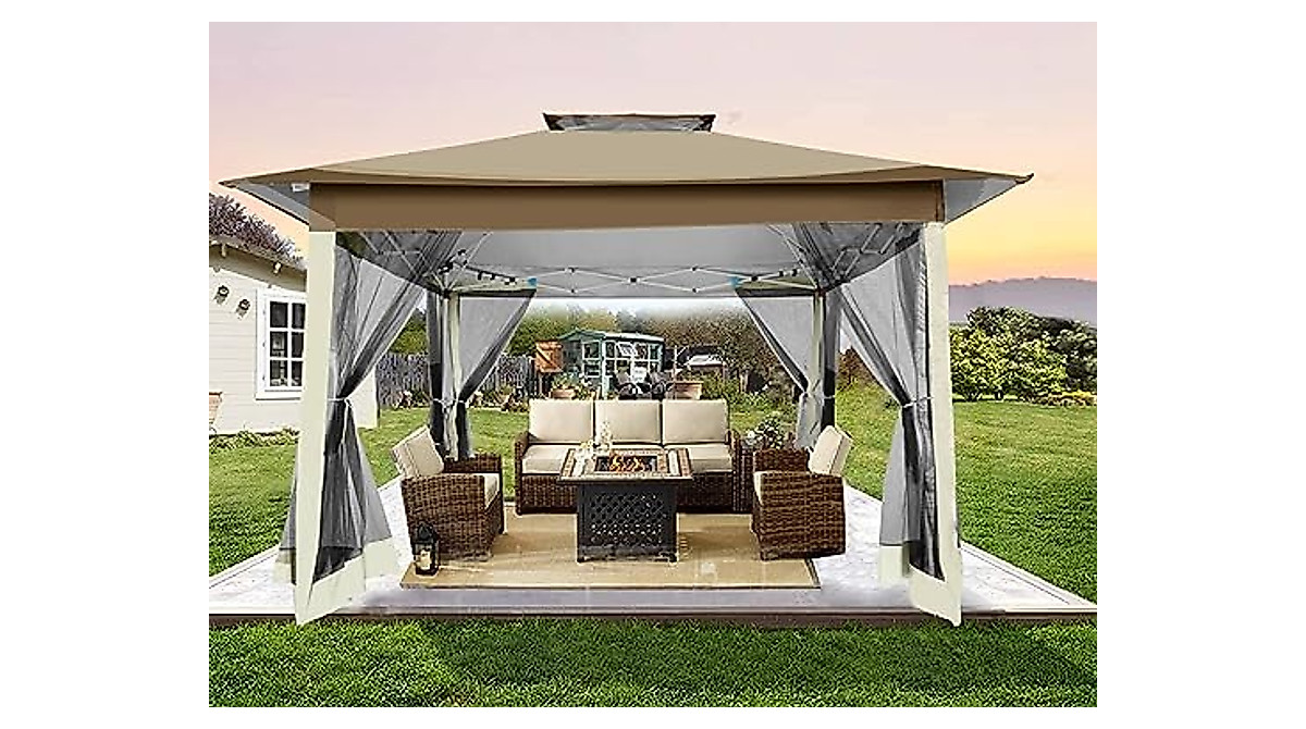 HOTEEL Gazebos 12x12 Gazebo with Mosquito Netting Pop Up Gazebo Base 10x10 Patio Gazebo Canopy ...