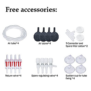 FEDOUR 4W/5W/8W Aquarium Air Pump, 96GPH/160GPH/256GPH Dual Outlets 4 Outlets Oxygen Pump, Ultra Quiet Aquarium Bubbler for up to 300 Gallon Fish and Turtle Tank (4 Outlets-8W)